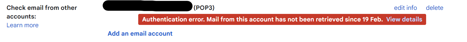 Fixing Gmail's recent POP3 "Logon failure: unknown user name or bad password" error
